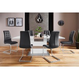 Essgruppe OTTO HOME "Perez/Lola", schwarz-wei&szlig; (wei&szlig; hochglanz, schwarz), Sitzm&ouml;bel-Sets, Essgruppe, mit 4 St&uuml;hlen, Tisch ausziehbar, Breite 160-200 cm