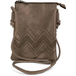 Mini Bag styleBREAKER "Mini Umh&auml;ngetasche ZickZack Cutout Nieten", Damen, Gr. B/H/T: 14cm x 19cm x 1,2cm Einheitsgr&ouml;&szlig;e, taupe, 100% Polyurethan PU. Futter: 100% Polyester PES., gemustert, Taschen
