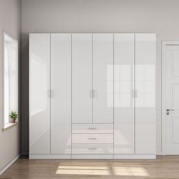 Kleiderschrank OTTO HOME "Trento Schlafzimmerschrank Garderobe hochglanz", wei&szlig;, B:240cm H:239cm T:56cm, FSC-zertifizierter Holzwerkstoff, Schr&auml;nke, Kleiderschrank, Schrank mit 6 T&uuml;ren und 3 Schubladen, hochgl&auml;nzende Fronten