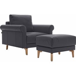 Sessel "CR.450, Designsessel, Loungesessel", schwarz (signalschwarz 534, 58), B:88cm H:85cm T:95cm, NaturLEDER OSKAR (echtes Rindsleder);Chenille COCO (72% Polyester 15% Baumwolle 13% Polyacryl), CREATION BY ROLF BENZ, Sessel, Sessel, modern Landhaus, mit tollem Sitzkomfort, Breite 88 cm, Fu&szlig; Nussbaum