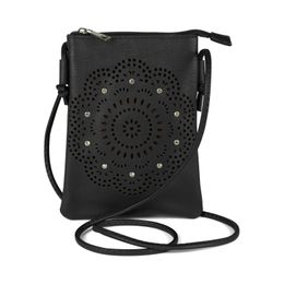 Mini Bag styleBREAKER "Mini Umh&auml;ngetasche Blumen Cutout und Strass", Damen, Gr. B/H/T: 14,5cm x 19,5cm x 2cm Einheitsgr&ouml;&szlig;e, schwarz, 100% Polyurethan PU. Futter: 100% Polyester PES., gemustert, Taschen