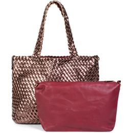 Schultertasche styleBREAKER "Gro&szlig;e XXL Wendetasche geflochten", Damen, Gr. B/H/T: 48cm x 29cm x 15cm Einheitsgr&ouml;&szlig;e, kupfer, bordeaux, rot, 100% Polyurethan PU. Futter: 100% Polyester PES., unifarben, Taschen Schultertasche