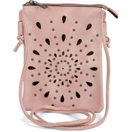 Mini Bag styleBREAKER "Mini Umh&auml;ngetasche Blumen Cutouts und Nieten", Damen, Gr. B/H/T: 14cm x 19cm x 1,2cm Einheitsgr&ouml;&szlig;e, rose, 100% Polyurethan PU. Futter: 100% Polyester PES., gemustert, Taschen