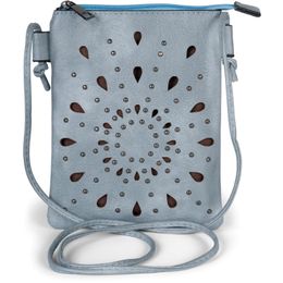 Mini Bag styleBREAKER "Mini Umh&auml;ngetasche Blumen Cutouts und Nieten", Damen, Gr. B/H/T: 14cm x 19cm x 1,2cm Einheitsgr&ouml;&szlig;e, jeansblau, 100% Polyurethan PU. Futter: 100% Polyester PES., gemustert, Taschen