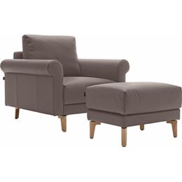Sessel "CR.450, Designsessel, Loungesessel", beige (beigegrau 534, 26), B:88cm H:85cm T:95cm, NaturLEDER OSKAR (echtes Rindsleder);Chenille COCO (72% Polyester 15% Baumwolle 13% Polyacryl), CREATION BY ROLF BENZ, Sessel, Sessel, modern Landhaus, mit tollem Sitzkomfort, Breite 88 cm, Fu&szlig; Nussbaum