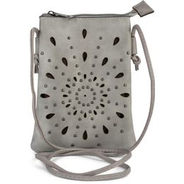 Mini Bag styleBREAKER "Mini Umh&auml;ngetasche Blumen Cutouts und Nieten", Damen, Gr. B/H/T: 14cm x 19cm x 1,2cm Einheitsgr&ouml;&szlig;e, grau, 100% Polyurethan PU. Futter: 100% Polyester PES., gemustert, Taschen