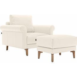 Sessel "CR.450, Designsessel, Loungesessel", wei&szlig; (perlwei&szlig; 534, 12), B:88cm H:85cm T:95cm, NaturLEDER OSKAR (echtes Rindsleder);Chenille COCO (72% Polyester 15% Baumwolle 13% Polyacryl), CREATION BY ROLF BENZ, Sessel, Sessel, modern Landhaus, mit tollem Sitzkomfort, Breite 88 cm, Fu&szlig; Nussbaum
