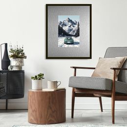Bild queence "Trend Wandbild, Wandkunst, Kunstdruck "St. Motitz im Winter", silber (farbe rahmen: schwarz, farbe bild(er): silber), B:50cm H:40cm T:1,5cm, Aluminium, Bilder, Bild, inkl. Passepartout aus hochwertigem Aluminium und schwarzem Rahmen