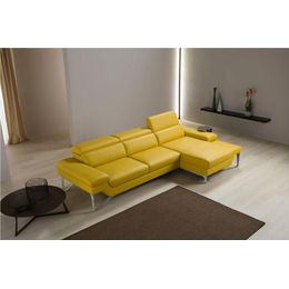 Ecksofa Egoitaliano "Princess, elegantes Designsofa mit erstklassigem Sitzkomfort, L-Form", gelb, B:282cm H:95cm T:168cm, Leder &raquo;BULL&laquo; (echtes Rindsleder). Geschliffenes, pigmentiertes und behandeltes Rindsleder mit einer Dicke von 1, 3-1, 5 mm. Dieses Leder zeigt eine ziemlich weiche Hand mit einem halb undurchsichtigen Aussehen. Es handelt sich um ein gesch&uuml;tztes Leder. Eine leichte Deckschicht 