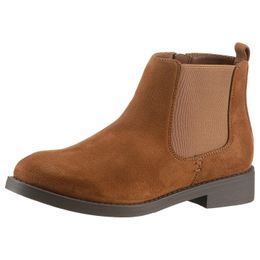 Chelseaboots ANISTON SHOES, Damen, Gr. 38, braun (cognac), Textil, Veloursleder, Basic, Schuhe Chelseaboots, Stiefelette, Blockabsatz, mit breitem Stretch