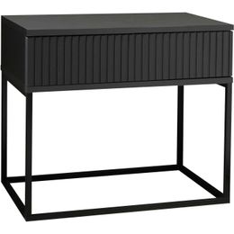 Nachtkommode Schlafkontor "Marle Nachtkonsole, Nachtk&auml;stchen auf Metall-Fu&szlig;gestell", schwarz (graphit), B:60cm H:51,7cm T:38,5cm, Melamin, Sideboards, Schubkasten in Rillenoptik auf schwarzem Metallgestell