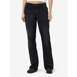 Low-rise-Jeans Noisy may "NMNILA LW WIDE JEANS AZ423BL NOOS", Damen, Gr. 25, L&auml;nge 32, schwarz (schwarz denim), Denim/Jeans, Obermaterial: 99% Baumwolle, 1% Elasthan, unifarben, gerade, Jeans