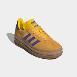 Plateausneaker adidas originals "GAZELLE BOLD W", Damen, Gr. 36, utility gelb, solar lila, gold metallic, Leder, Synthetik, Schuhe Plateausneaker