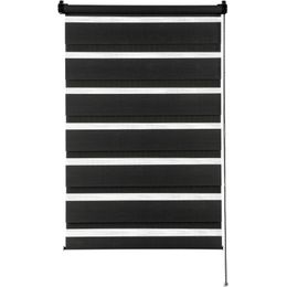 Doppelrollo Gardinia "Easyfix", schwarz, B:100cm H:150cm, Polyester, Rollos, segmentweise gewebter Stoff