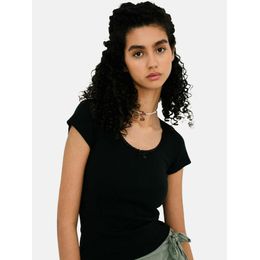 Kurzarmhemd ITS MAY "ITS MAY T-shirt Lace", Damen, Gr. XS/S, schwarz, Obermaterial: 95% Baumwolle, 5% Elasthan, Hemden
