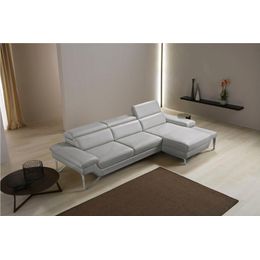 Ecksofa Egoitaliano "Princess, elegantes Designsofa mit erstklassigem Sitzkomfort, L-Form", silber, B:282cm H:95cm T:168cm, Leder CAREZZA (echtes Rindsleder) ist ein Naturleder, dass die urspr&uuml;nglichen Eigenschaften der Haut nicht ver&auml;ndert. Das Vorhandensein von verheilten Narben, K&ouml;rnungsunterschiede, Falten, Adern, Unterschiede in den Farbt&ouml;nen und andere Spuren, die die Natur auf diesen Fellen