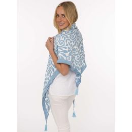 Dreieckstuch Zwillingsherz "Flower Fun", Damen, hellblau, Web, Viskose, gemustert, mehrfarbig, Modet&uuml;cher, verspieltes Blumenmuster, Tasseln, gl&auml;nzende Oberfl&auml;che