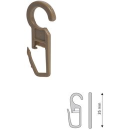 Faltenclip Liedeco, braun (rustikal, eichefarben), H:3,5cm &Oslash;:1cm, Kunststoff, Gardinenbefestigungen, Faltenlegehaken, f&uuml;r Gardinenringe &Ouml;se 10 mm