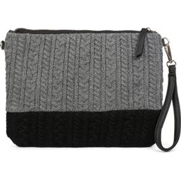 Clutch styleBREAKER "Strick Clutch mit Zopfmuster", Damen, Gr. B/H/T: 29cm x 22cm x 1cm Einheitsgr&ouml;&szlig;e, grau (grau, schwarz), 100% Polyacryl PAN. Futter: 100% Polyester PES., gemustert, Taschen