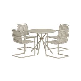Garten-Essgruppe VENTURE HOME "Chios, runde Essgruppe f&uuml;r 4 Personen, Aluminium + Sicherheitsglas", beige (beige, beige, beige), B:51,5cm H:83cm T:59cm, Sitzm&ouml;bel-Sets, Outdoorset, beige, wetterfest, transparente Tischplatte, modern