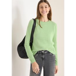 Strickpullover Cecil, Damen, Gr. XL (44), bamboo gr&uuml;n melange, Strick, Obermaterial: 37% Baumwolle, 34% Polyacryl, 26% Polyester, 3% Elasthan, unifarben, normal h&uuml;ftbedeckend, U-Boot-Ausschnitt, Flachstrickb&uuml;ndchen, Pullover Strickpullover, mit U-Boot-Ausschnitt