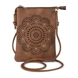 Mini Bag styleBREAKER "Mini Umh&auml;ngetasche Blumen Cutout und Strass", Damen, Gr. B/H/T: 14,5cm x 19,5cm x 2cm Einheitsgr&ouml;&szlig;e, schokobraun, 100% Polyurethan PU. Futter: 100% Polyester PES., gemustert, Taschen