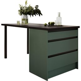 K&uuml;cheninsel BASIC BY BALCULINA "Isis B/T/H 180x90x91 cm", k&uuml;che: gr&uuml;n, korpus: gr&uuml;n, arbeitsplatte: granit grau, B:180cm H:91cm T:60cm, Komplettk&uuml;chen-Sets, Breite 180 cm, mit Essplatz und Stauraum