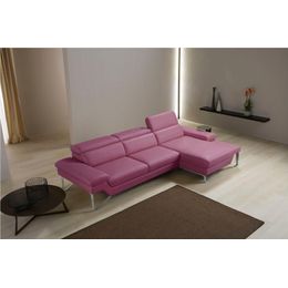 Ecksofa Egoitaliano "Princess, elegantes Designsofa mit erstklassigem Sitzkomfort, L-Form", lila (violett), B:282cm H:95cm T:168cm, Leder NUVOLE (Echtes Rindsleder). Halbnat&uuml;rliches, halbnarbiges Rindsleder mit einer nat&uuml;rlichen K&ouml;rnung von 1, 2 bis 1, 4 mm. Dieses Leder hat eine weiche, wachsartige Haptik mit mattem Aussehen und einem Wolkeneffekt. Es handelt sich um ein Naturleder, das die urspr