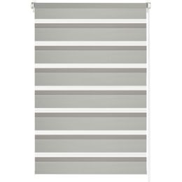 Doppelrollo Gardinia "Easyfix", grau (hellgrau), B:120cm H:150cm, Polyester, Rollos, segmentweise gewebter Stoff