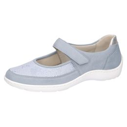 Waldl&auml;ufer Riemchenballerina WALDL&Auml;UFER "HENNI", Damen, Gr. 4,5 (37,5), silber (hellblau, silberfarben), Nappaleder, Nubukleder, Textil, Schuhe Riemchenballerina, Halbschuh, Komfortschuh, Klettschuh in Weite H (= sehr weit)