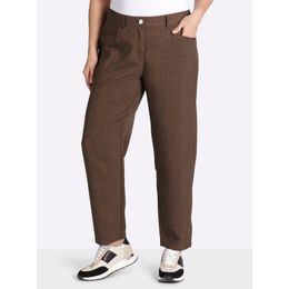 Chinohose sheego, Damen, Gr. 46, Normalgr&ouml;&szlig;en, schoko, champagner, meliert, 100% Polyester, unifarben, Hosen Chinohose