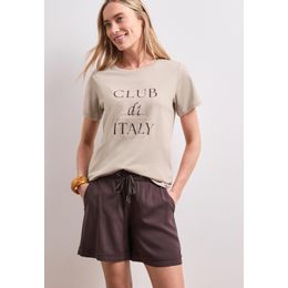 Kurzarmshirt Street One, Damen, Gr. 36, beige (clay sand), Jersey, Obermaterial: 50% Baumwolle, 50% Modal, bedruckt, normal h&uuml;ftbedeckend, Rundhals, abgesteppte Kante, Shirts, Sommershirt mit Artwork
