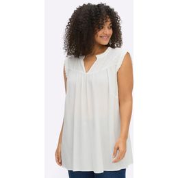 Blusentop sheego, Damen, Gr. 50, wei&szlig; (ecru), 100% Viskose, unifarben, Rundhals, Blusen Blusentop