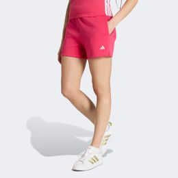 Shorts adidas Sportswear "ESSENTIALS SMALL LOGO FEELCOZY", Damen, Gr. XS, N-Gr, pink (power pink, wei&szlig;, normal, gr.), Obermaterial: 70% Baumwolle, 30% Polyester, Hosen Shorts