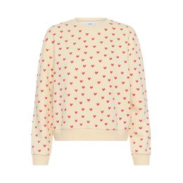Sweatshirt Saint Tropez "Sweatshirt PammaSZ", Damen, Gr. L, beige (sanftes wei&szlig; rot sketched hearts), Obermaterial: 65% Baumwolle CO. 35% Polyester PES., Sweatshirts Sweatshirt