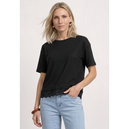 T-Shirt Street One, Damen, Gr. 40, schwarz, Web, 50% Baumwolle, 50% Modal, unifarben, normal normal, Rundhals, abgesteppt, Shirts T-Shirt, mit Spitzendetails
