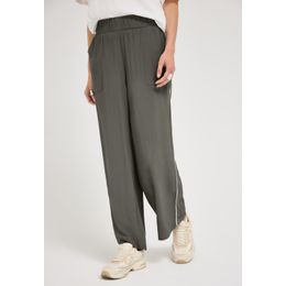 Culotte STREET ONE STUDIO, Damen, Gr. 32, L&auml;nge 28, grau (ashen olive), Stoff, 100% Viskose, unifarben, loose fit kn&ouml;chelfrei, Hosen Culotte, satinierte Viskose