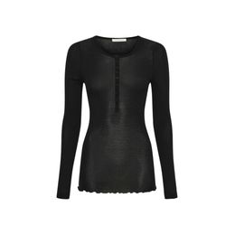 Langarmhemd SEAMLESS BASIC "Seamless Basic Shirt Cotton Granddad", Damen, Gr. S/M, schwarz, Obermaterial: 100% Baumwolle, Hemden