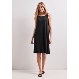 Midikleid Street One, Damen, Gr. 46, EURO-Gr&ouml;&szlig;en, schwarz, Stoff, 95% Viskose, 5% Elasthan, unifarben, normal knielang, Rundhals, abgesteppt, Kleider Midikleid, aus Viskose