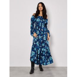 Druckkleid Apricot "Maxikleid", Damen, Gr. XS (34), N-Gr, blau (navy), Obermaterial: 100% Viskose CV., gebl&uuml;mt, Kleider Druckkleid, mit Smokdetails