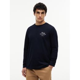 Langarmshirt Tommy Hilfiger "SCRIPT STACK LS REGULAR TEE", Herren, Gr. L, desert sky, Single Jersey, Obermaterial: 100% Baumwolle, regular fit normal, Rundhals, Shirts Langarmshirt