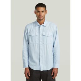 G-Star Raw Langarmshirt G-STAR "Marine Slim Hemd", Herren, Gr. XXL, blau (lt wave gd), Obermaterial: 50% Baumwolle, 50% Baumwolle, Shirts Langarmshirt