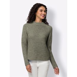 Stehkragenpullover Heine "Pullover", Damen, Gr. 34, khaki, 60% Polyester, 30% Polyamid, 10% Wolle, unifarben, Pullover Stehkragenpullover