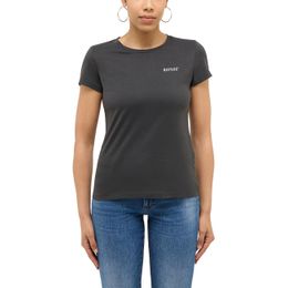 Kurzarmshirt Mustang "Damen Style Loa", Damen, Gr. L, grau (schwarz), Jersey, 100% Baumwolle, Rundhals, Shirts