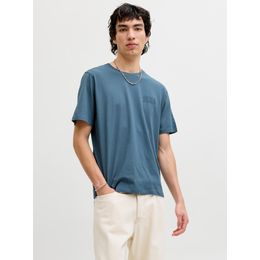 Jack & Jones Rundhalsshirt JACK & JONES "JJECORP mit Logo-Print und klassischem Rundhals", Herren, Gr. S, blau mirage detail:small print, Single Jersey, Obermaterial: 100% Baumwolle, bedruckt, regular fit normal, Rundhals, Shirts Rundhalsshirt, Baumwolle, regular fit
