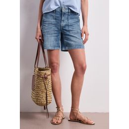 Shorts Street One, Damen, Gr. 32, N-Gr, schwarz mid blau, Denim/Jeans, Obermaterial: 82% Baumwolle, 15% Polyester, 3% Elasthan, unifarben, normal kniefrei, Hosen Shorts, Sommer-Jeans-Shorts mit Stretch