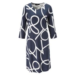 Jerseykleid Aniston SELECTED, Damen, Gr. 36, N-Gr, marine, offwite, Milano Rib, Obermaterial: 85% Viskose, 10% Polyester, 5% Elasthan, bedruckt, gemustert, figurumspielend kniefrei, Rundhals, Kleider Jerseykleid, mit stilvollem Allover-Muster
