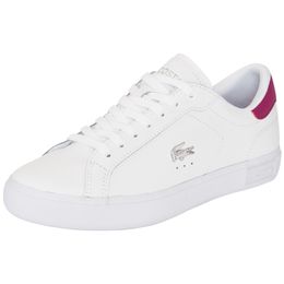 Sneaker Lacoste "POWERCOURT", Damen, Gr. 39,5, wht, dk purp, Leder, Schuhe Sneaker