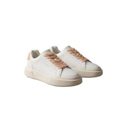 Plateausneaker Calvin Klein "CHUNKY CUPSOLE LACEUP RUB BT LTH", Damen, Gr. 38, wei&szlig;, rose, Leder, Lederimitat, unifarben mit Farbeinsatz, Schuhe Plateausneaker, Schn&uuml;rschuh, Halbschuh, Freizeitsneaker mit Kontrastbesatz