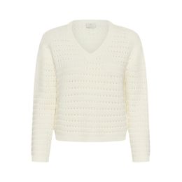 Strickpullover Kaffe "Strickpullover KAmetta", Damen, Gr. L, wei&szlig; (chalk), Obermaterial: 50% Baumwolle CO. 50% Polyacryl PAN., Pullover Strickpullover